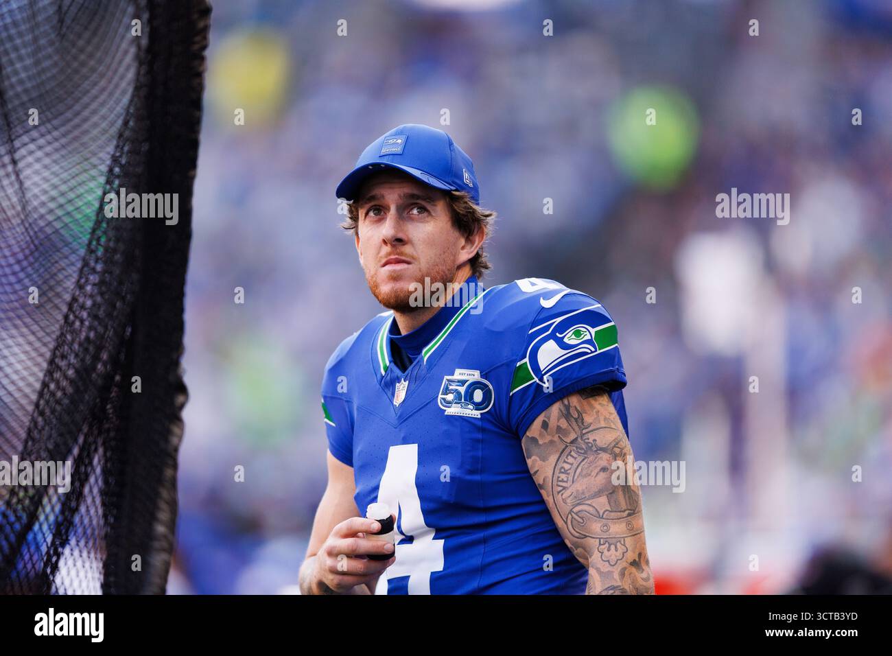 Seattle Seahawks punter Michael Dickson (4) looks on from the sidelines ...