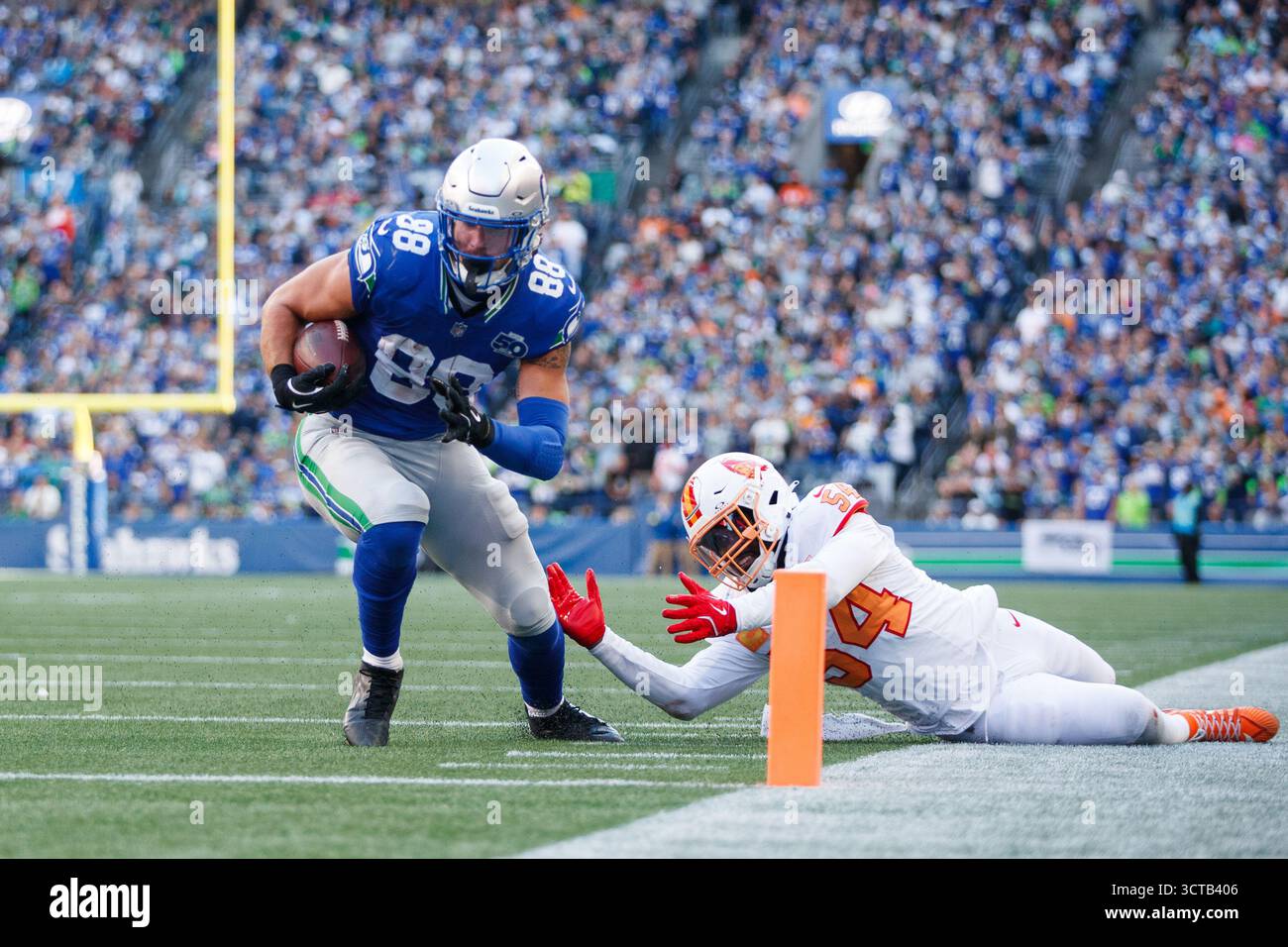 Seattle Seahawks tight end AJ Barner (88) makes a catch for a touchdown ...