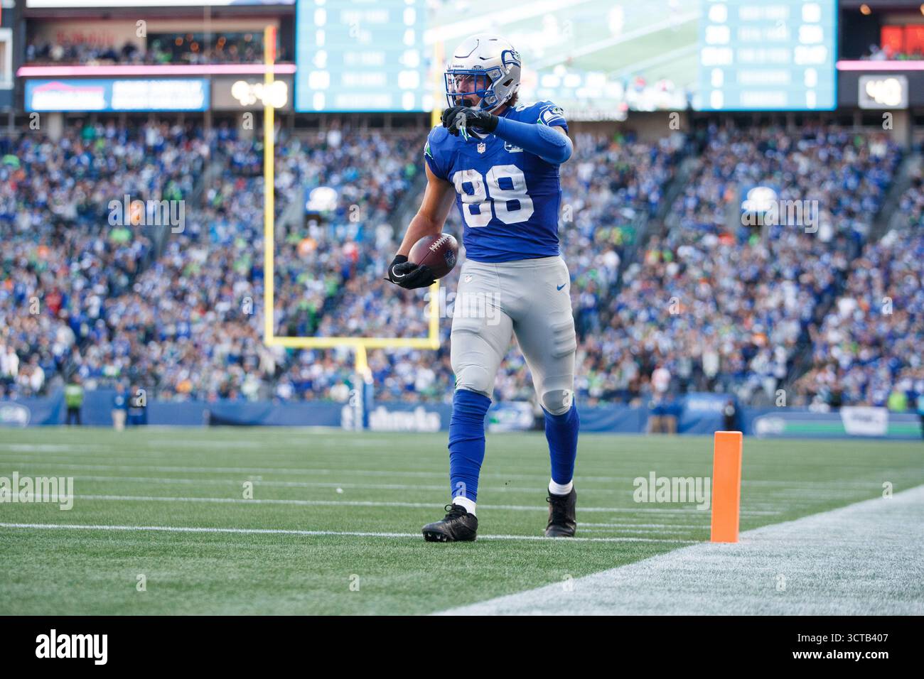 Seattle Seahawks tight end AJ Barner (88) makes a catch for a touchdown ...
