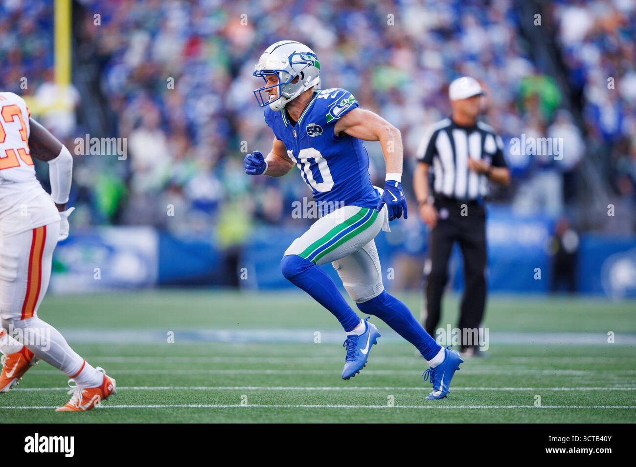 Seattle Seahawks wide receiver Jake Bobo (19) moves before the start of ...