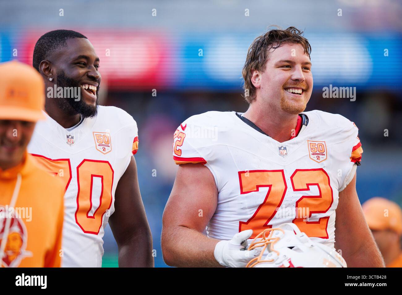 Tampa Bay Buccaneers offensive tackle Luke Haggard (72) looks on after ...
