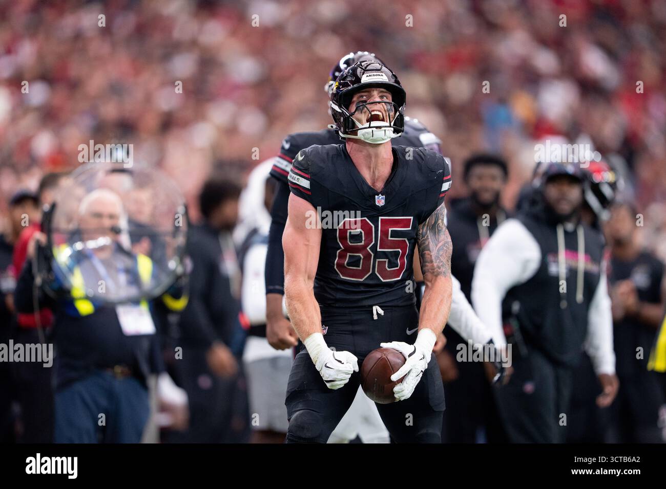 Arizona Cardinals tight end Trey McBride (85) celebrates a play in an ...