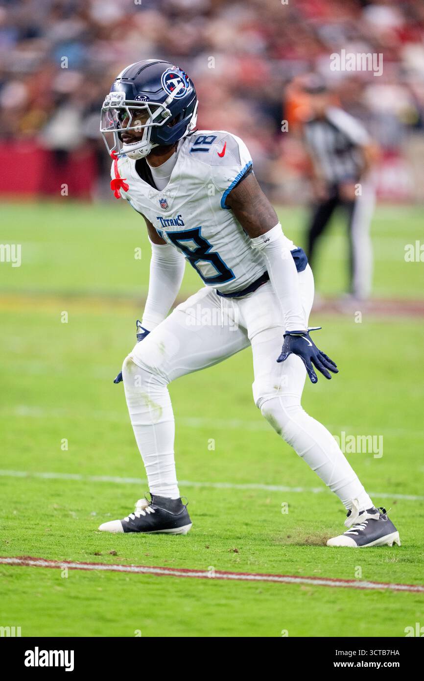 Tennessee Titans cornerback Jalyn Armour-Davis (18) runs in an NFL ...