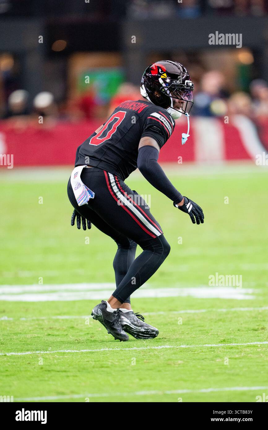 Arizona Cardinals cornerback Will Johnson (0) runs in an NFL football ...