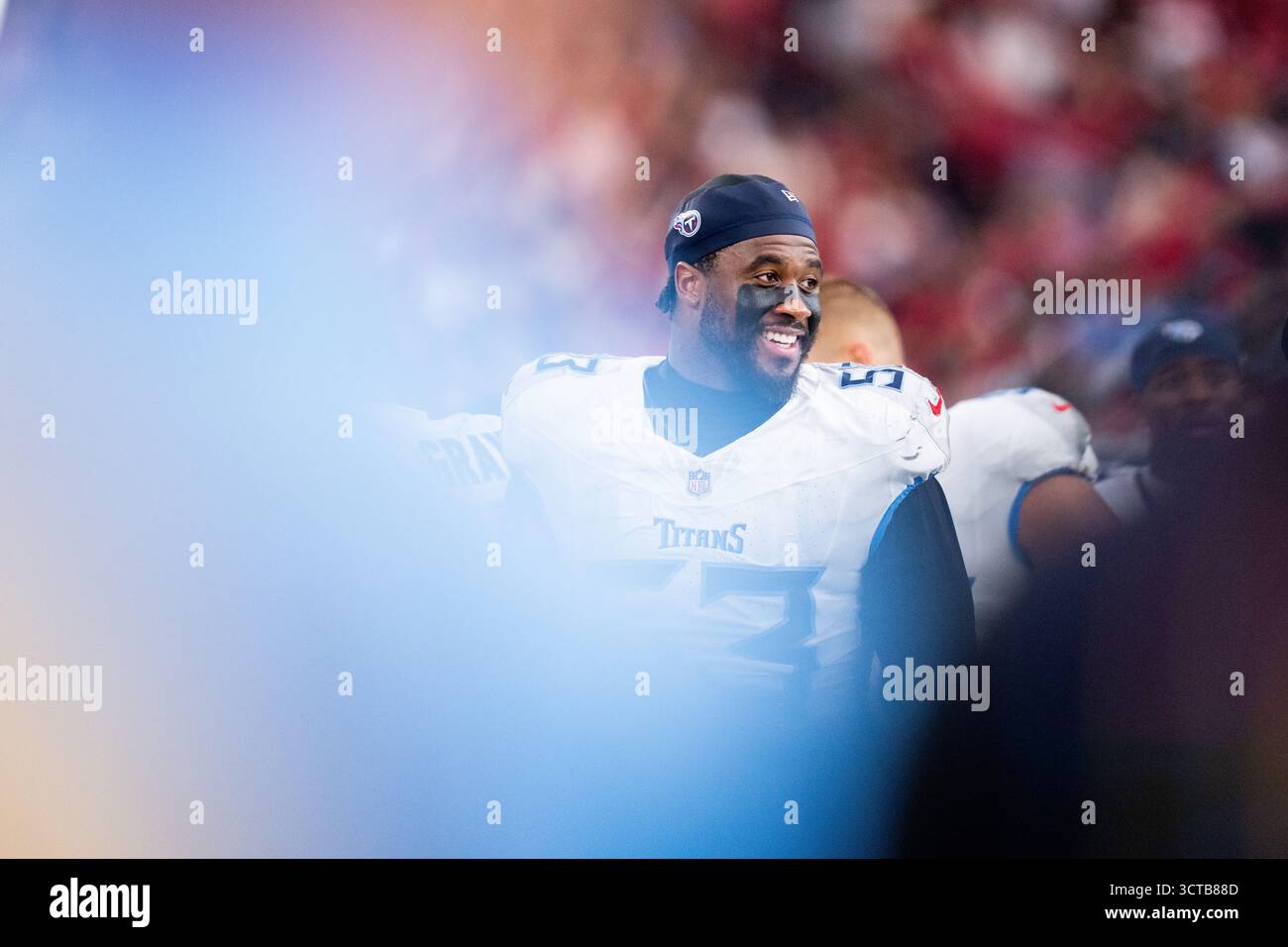 Tennessee Titans linebacker Jihad Ward (53) smiles with his helmet off ...