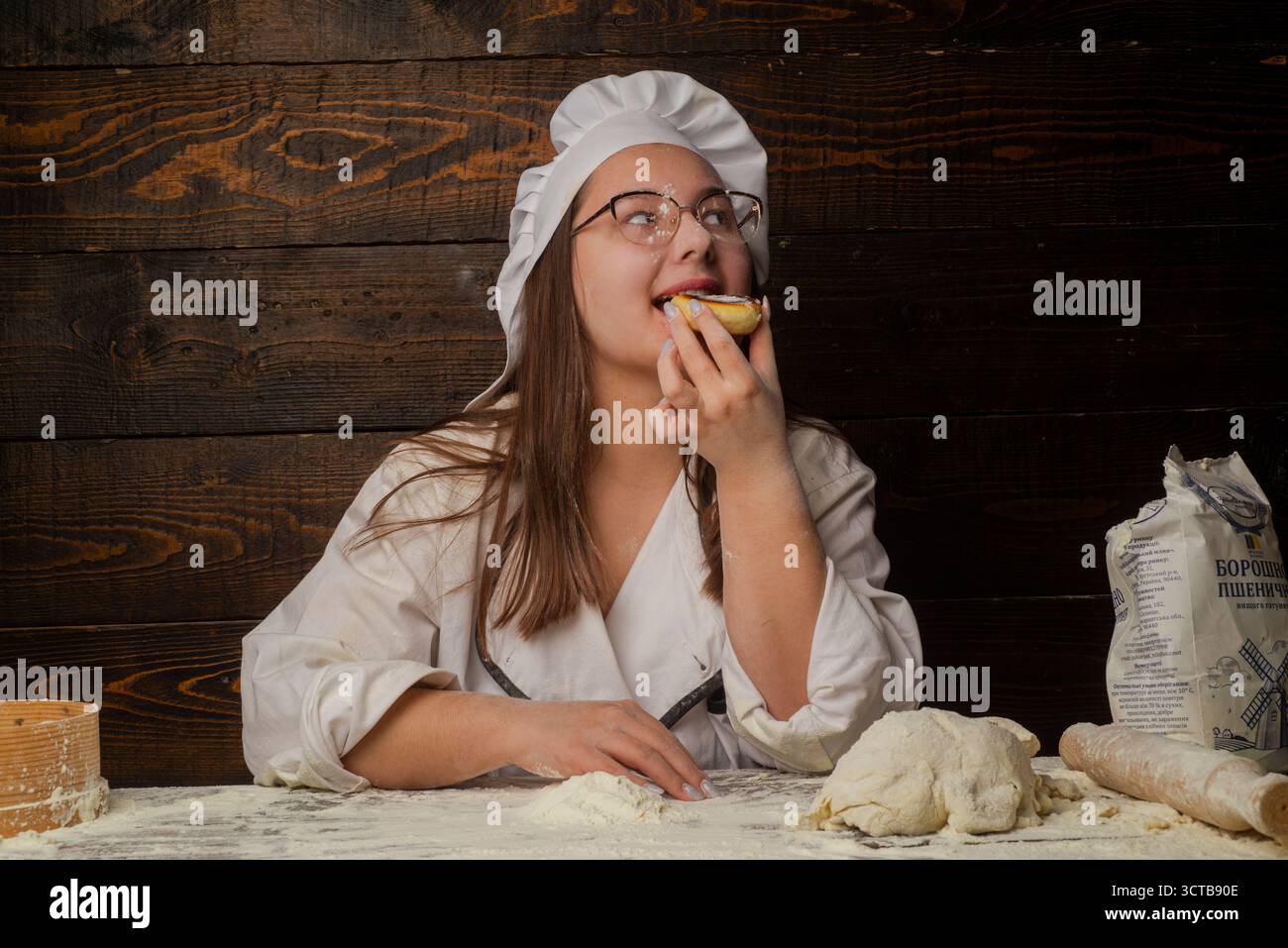 Baking concept. Prepares pastry. Dough on wooden table. Bakery ...
