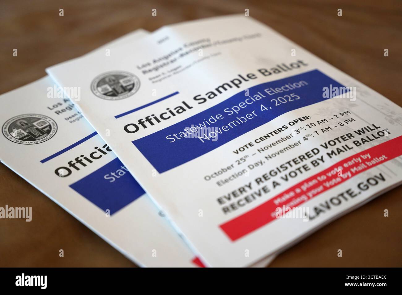 A sample ballot is pictured before early voting starts in California's ...