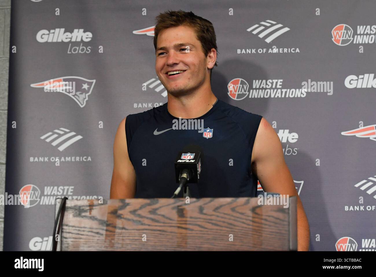 New England Patriots quarterback talks with the media following an NFL ...