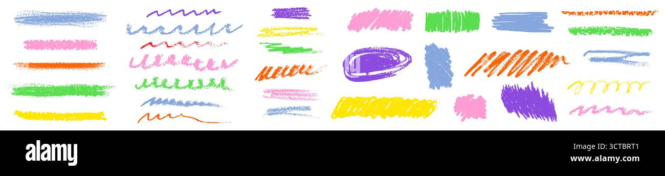 Color crayon scribbles set isolated on white background. Vector ...