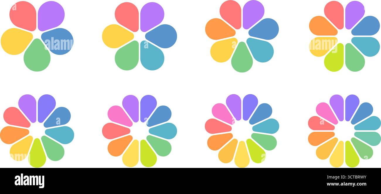 Flower petal shape icons set. Infographic circle diagram. Pie simple ...