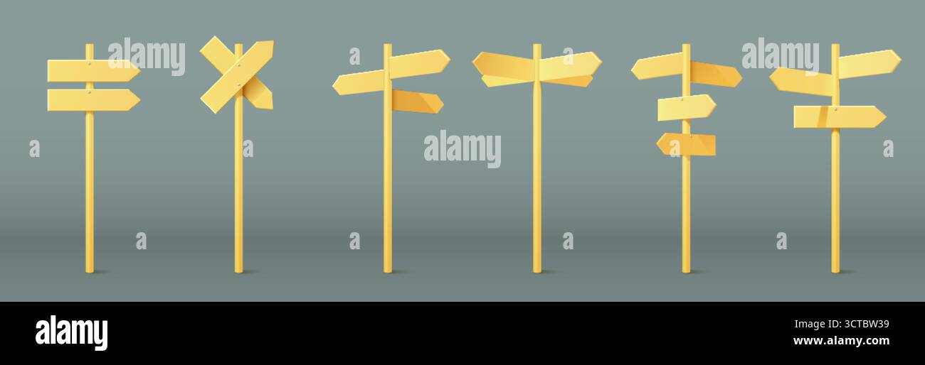 Wooden arrow sign posts set isolated on background. Vector realistic ...