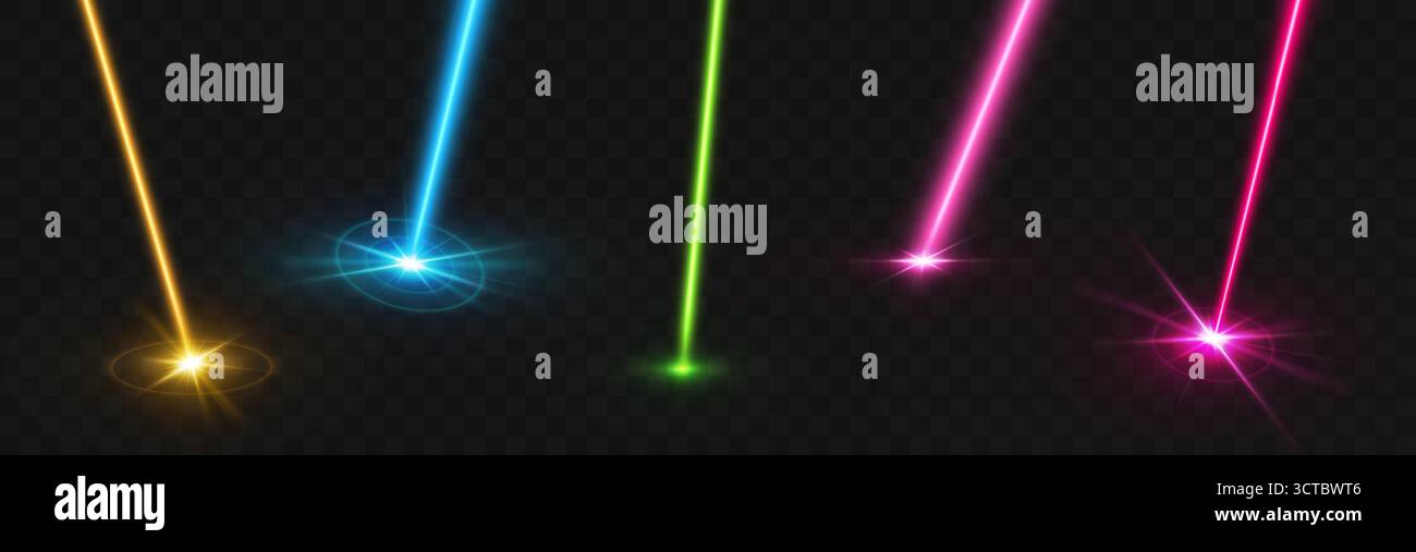Laser beam effects on transparent bg - colorful light rays and glowing ...