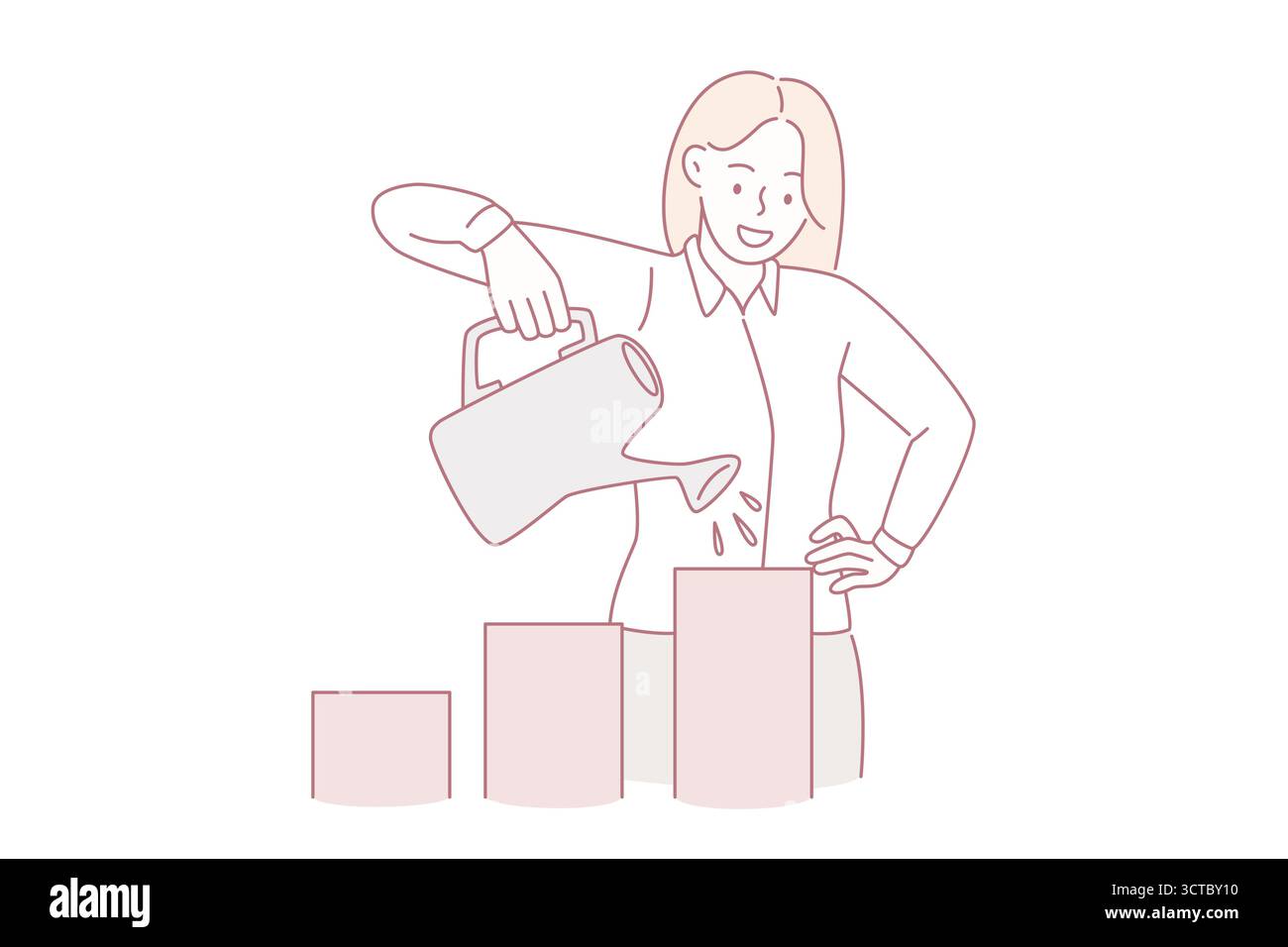 Business success and development concept. Young smiling woman cartoon ...