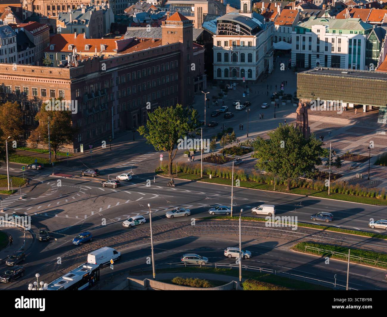 Aerial View of Riga Intersection with Historic Clock Tower and Park ...