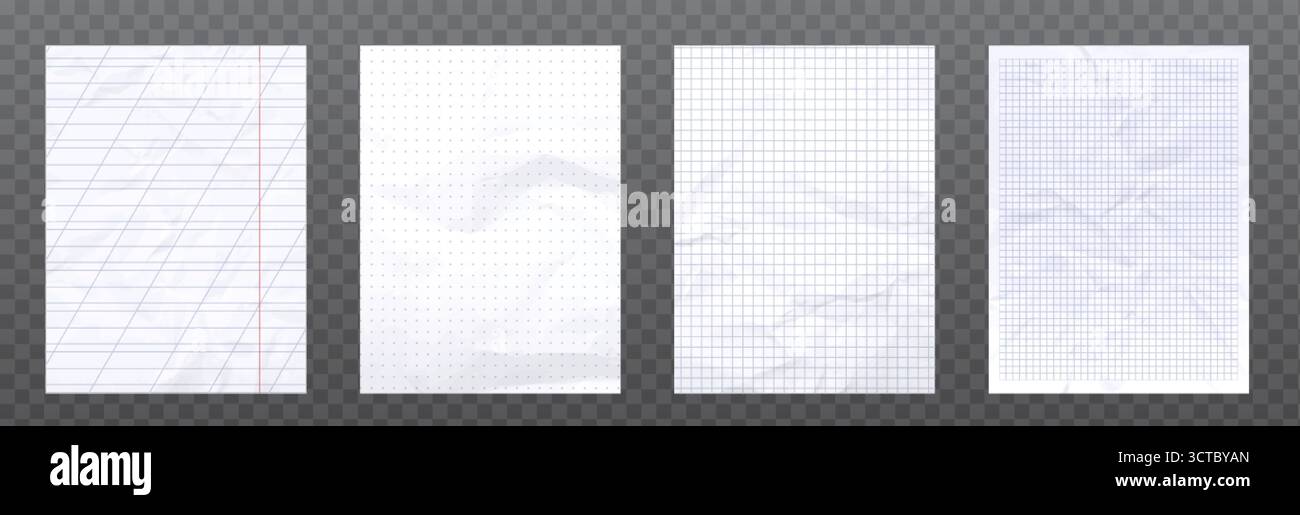 Notebook paper grid patterns on transparent bg - lined, dotted and ...