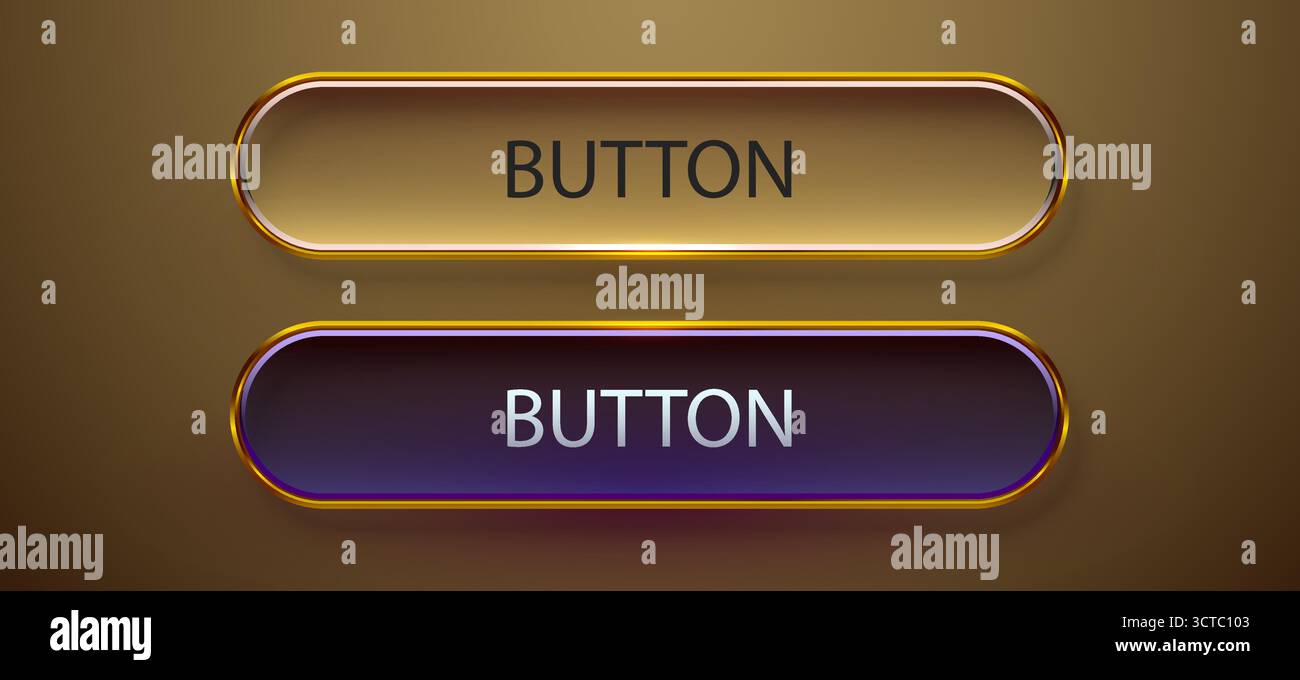 Modern glass Web Buttons with Golden Accents. Realistic 3D style UI ...