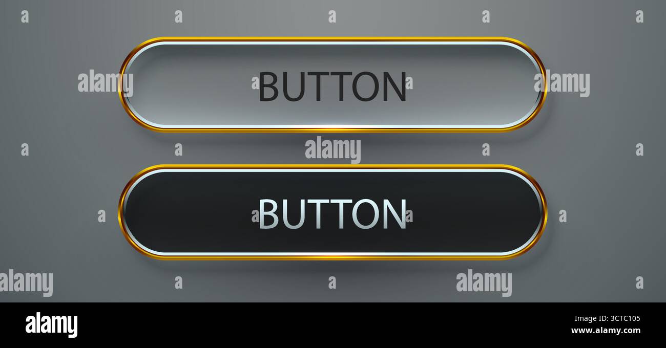 Modern glass Web Buttons with Golden Accents. Realistic 3D style UI ...