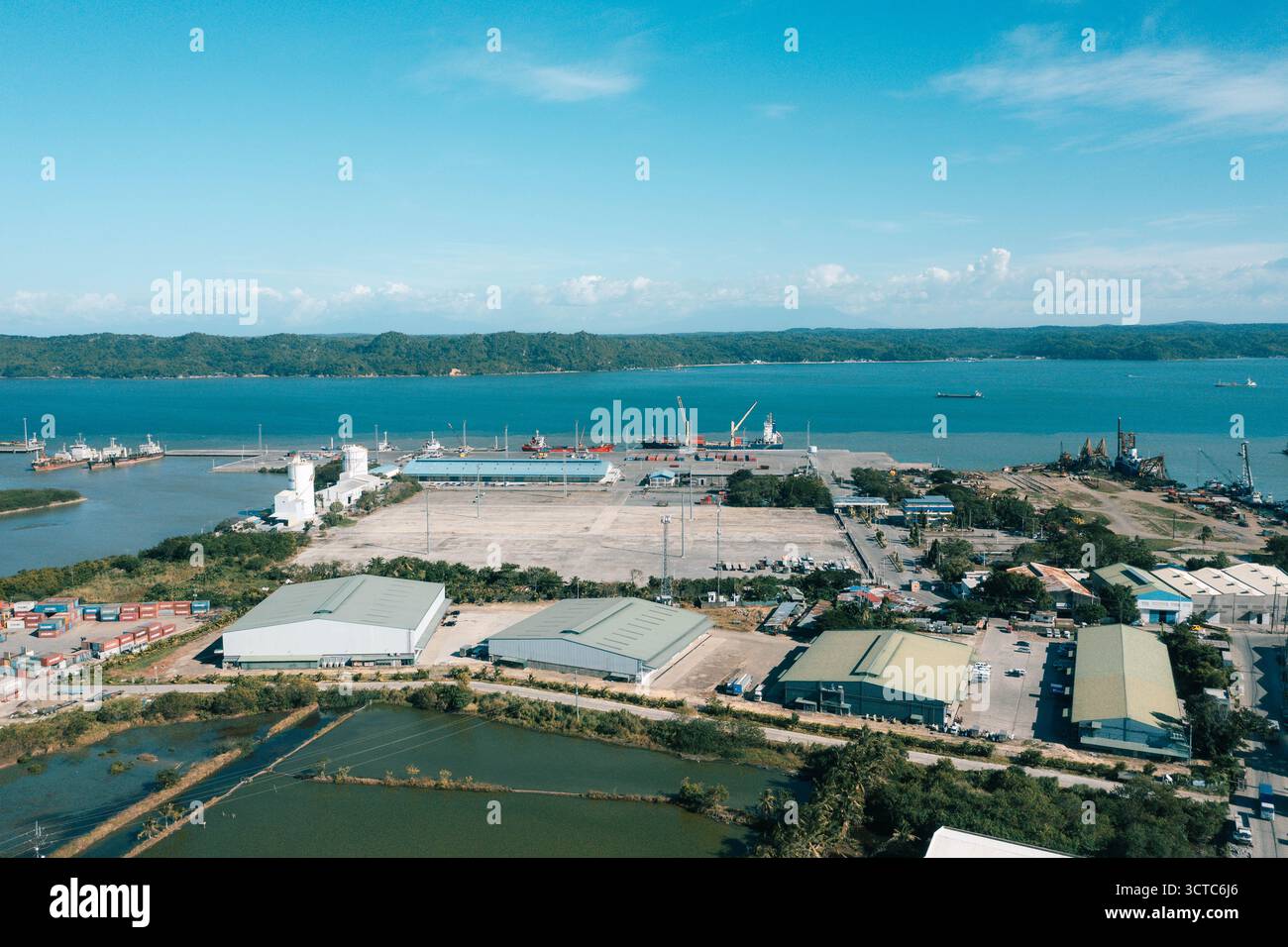 Aerial view of the bustling Iloilo Port, where cargo ships rest under a ...