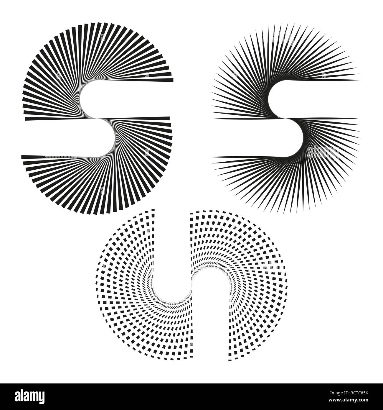 Geometric circle shapes. Abstract Vector set. Dynamic radial lines ...
