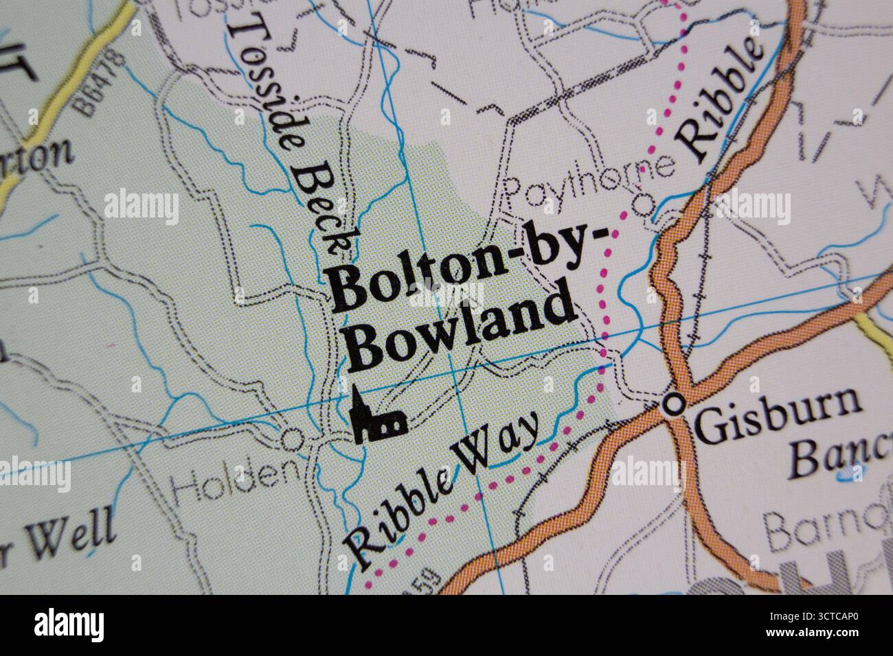 Bolton-by-Bowland - United Kingdom colour atlas map town name of the ...