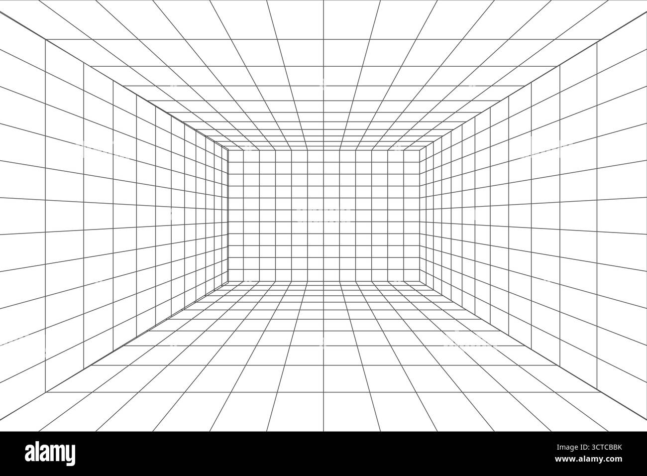 Room perspective grid box in futuristic 3d style. Outline hud tech grid ...