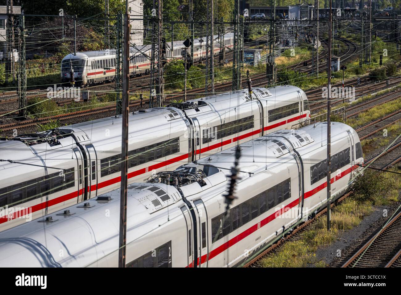 ICE trains on the railway line, IC, Intercity train, north of ...