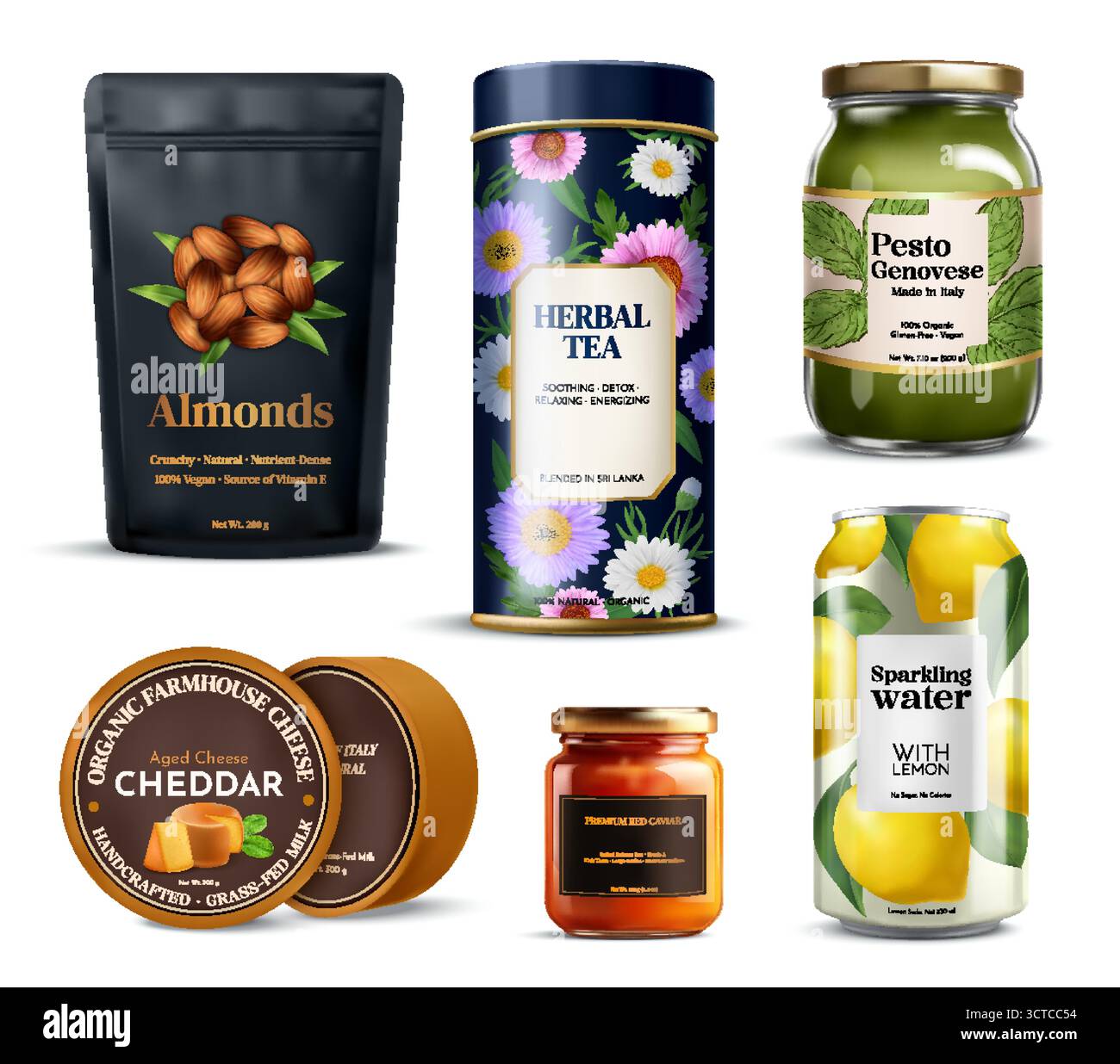Collection of Premium Gourmet Food and Beverage Packaging Designs Stock ...