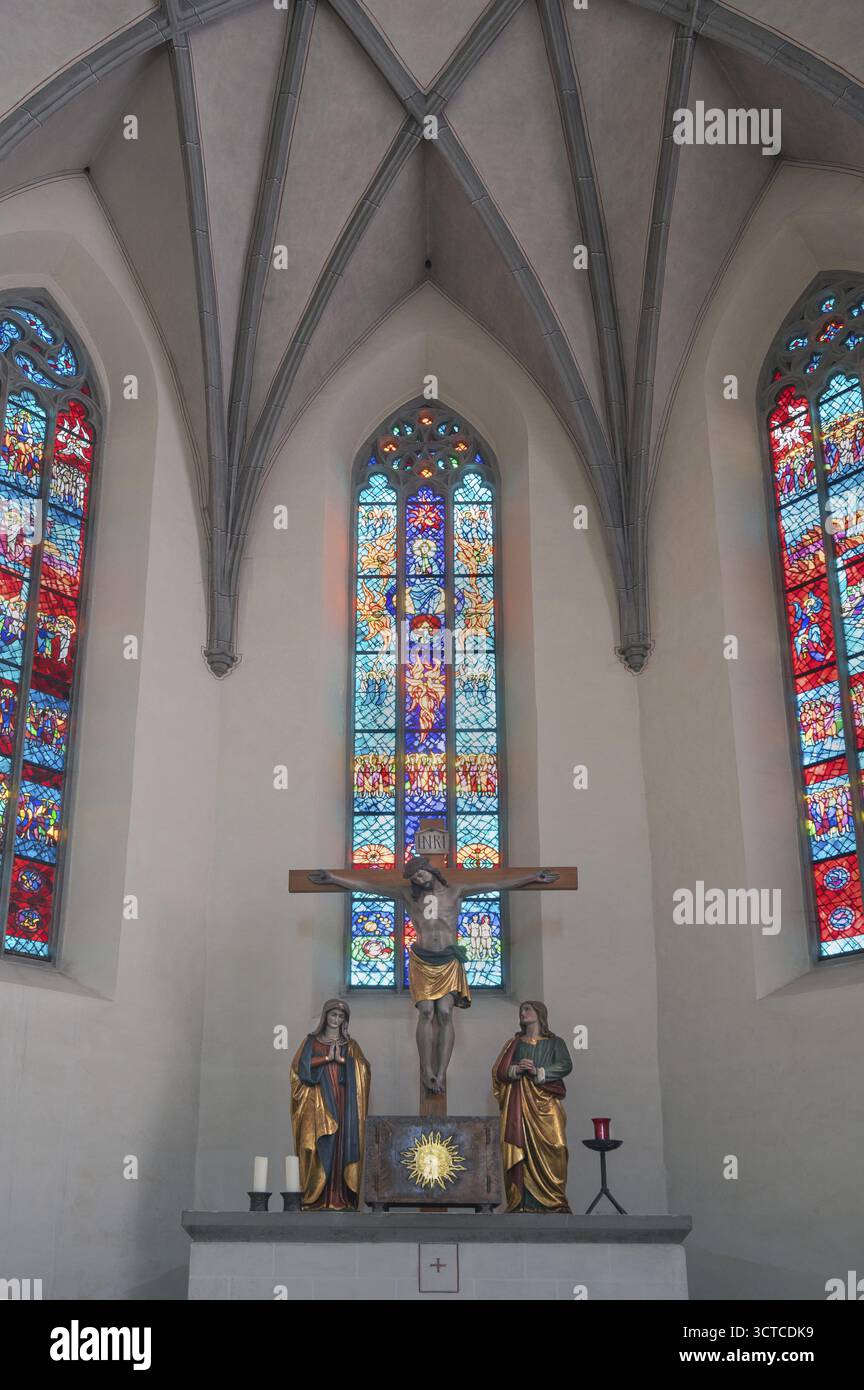 Main altar, crucifix and cross vault, the Roman Catholic parish church ...