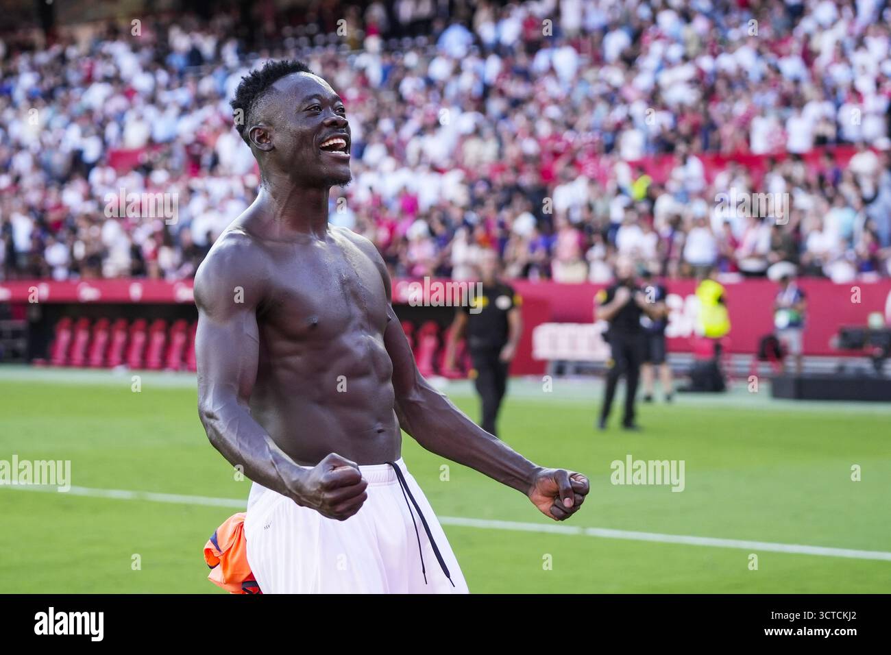 Akor Adams of Sevilla FC celebrates the victory during the Spanish ...