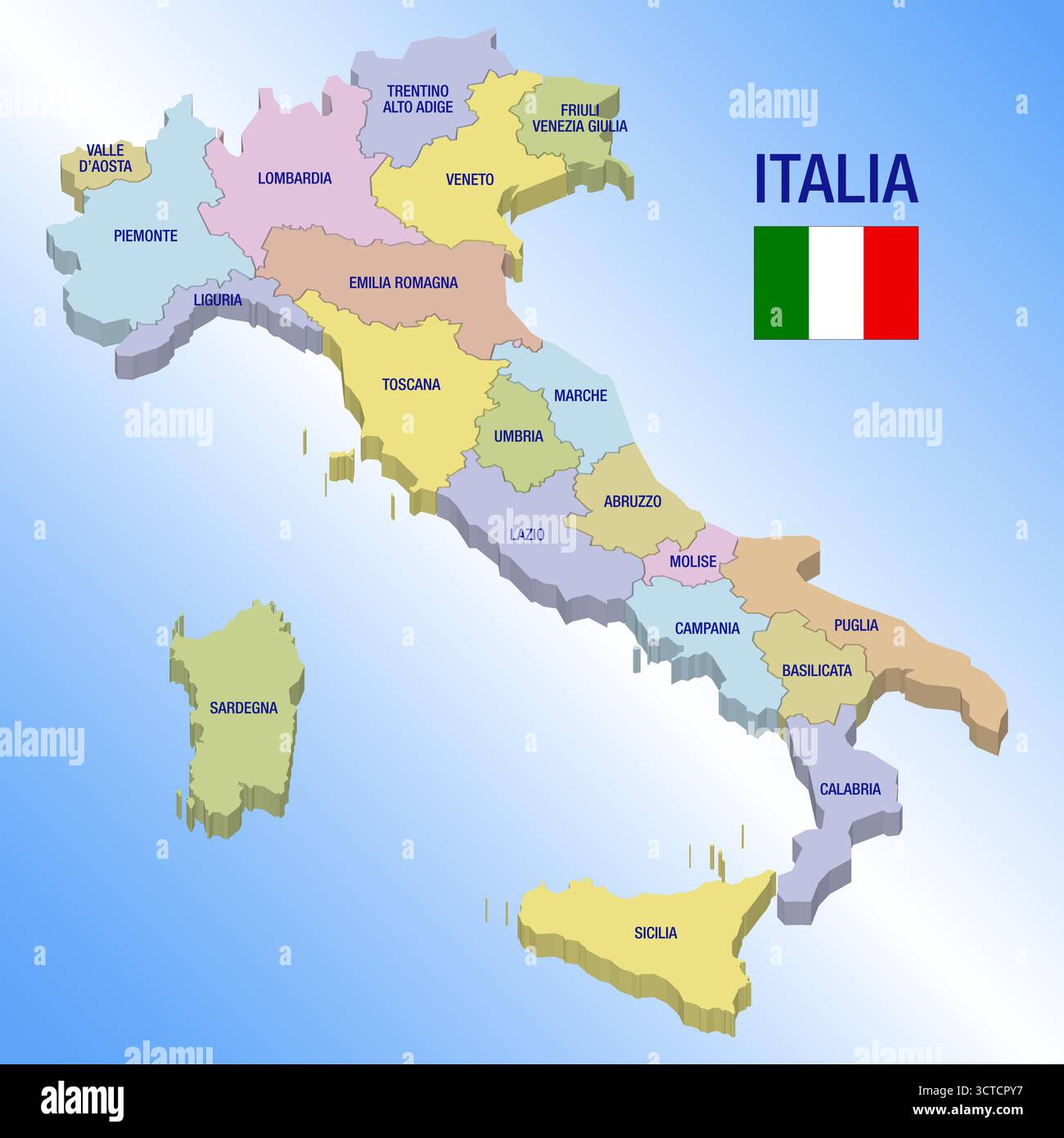 Italy, map 3D of the regions of the Italy, vector illustration Stock ...