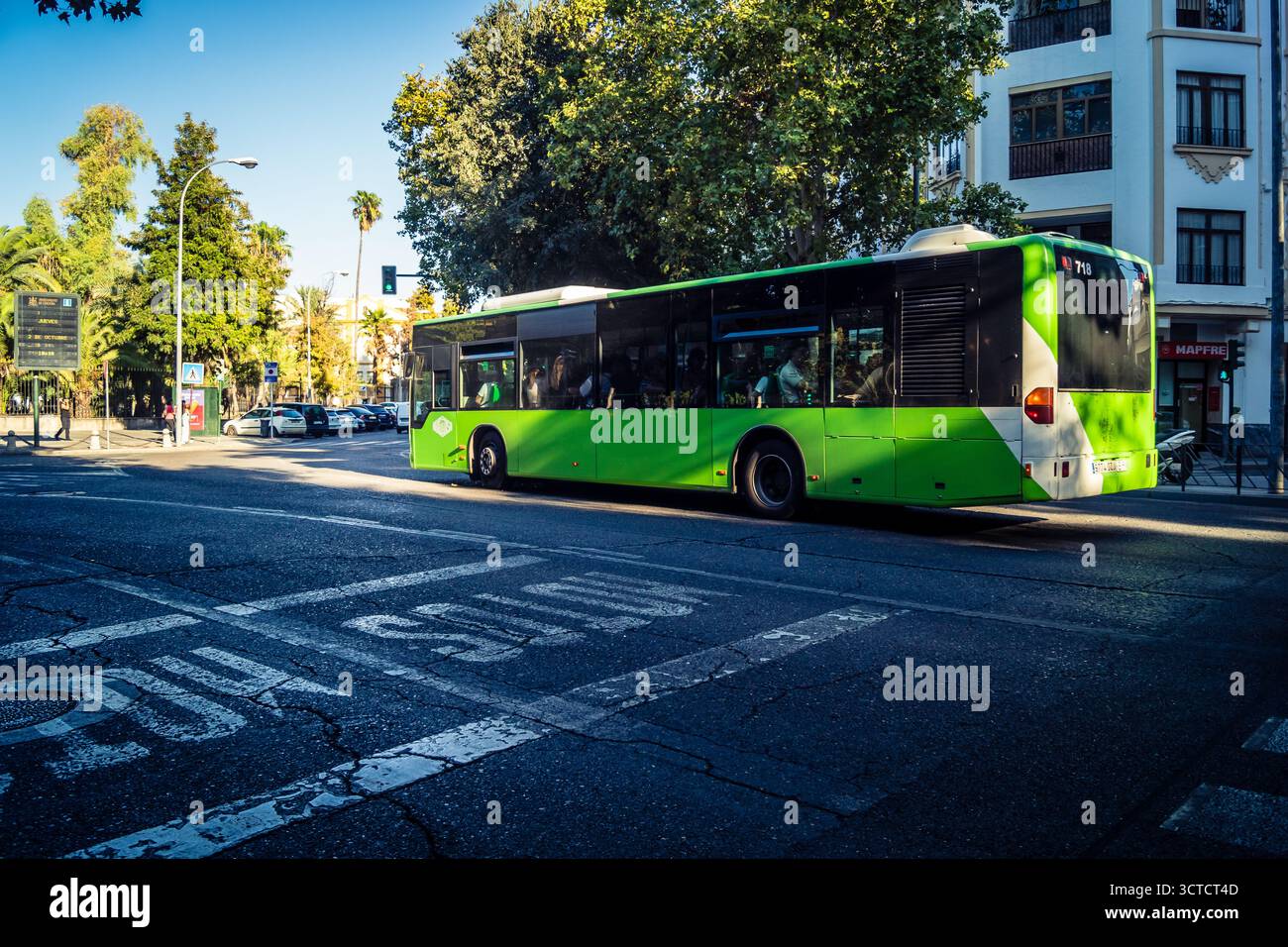 Cordoba, Spain, October 2, 2025 Bus drive in the historic downtown ...