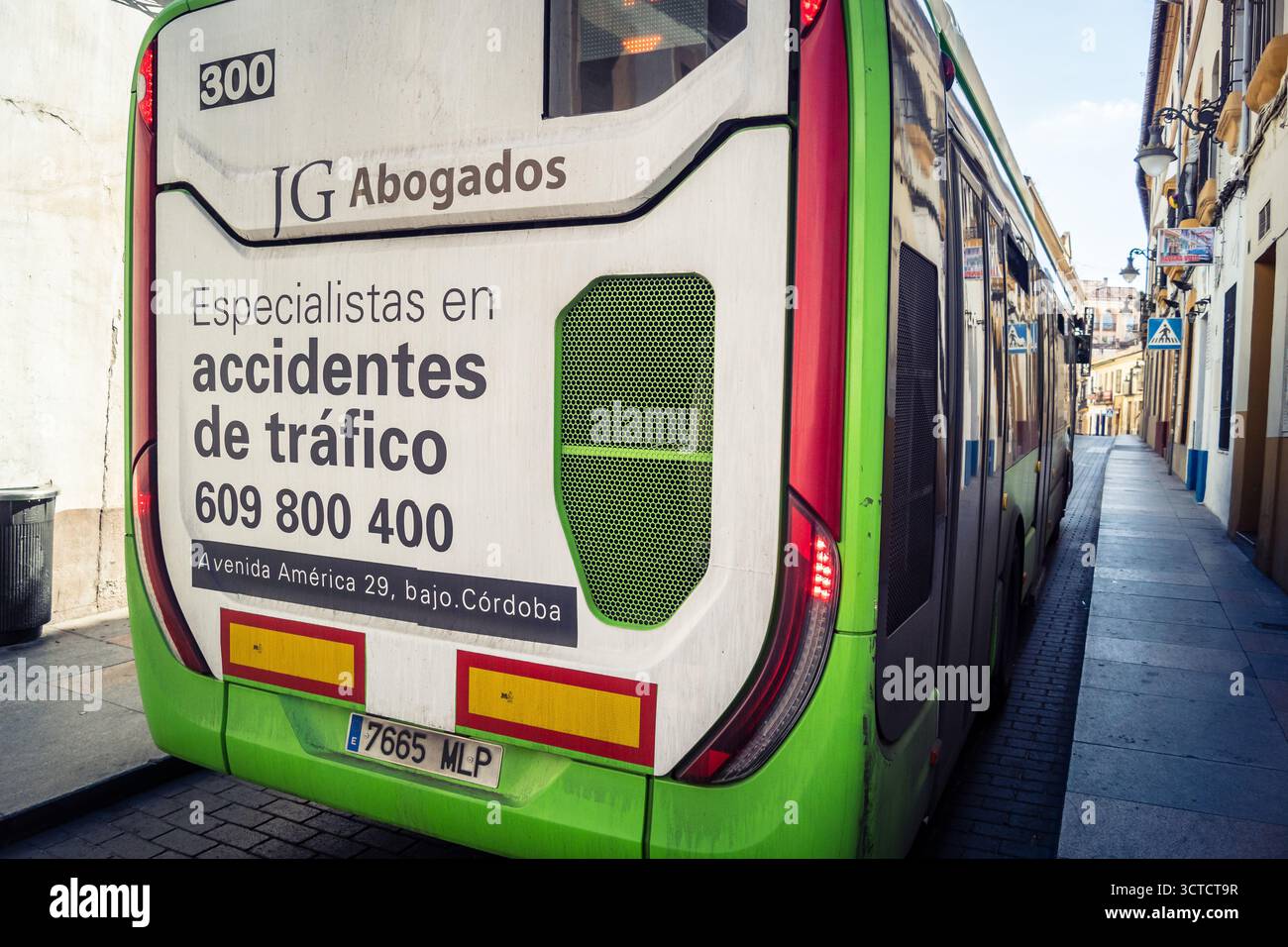 Cordoba, Spain, October 2, 2025 Bus drive in the historic downtown ...