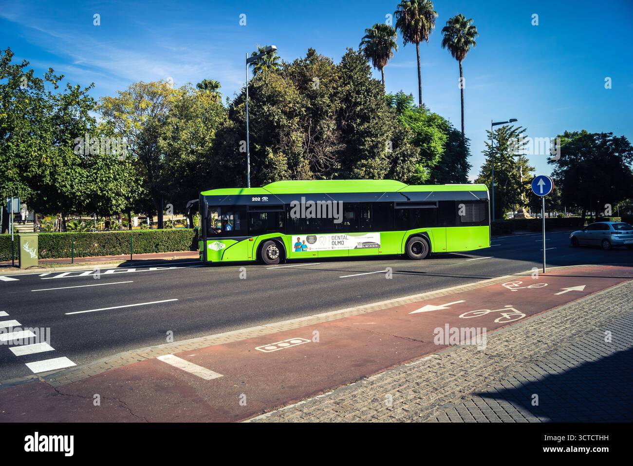 Cordoba, Spain, October 2, 2025 Bus drive in the historic downtown ...