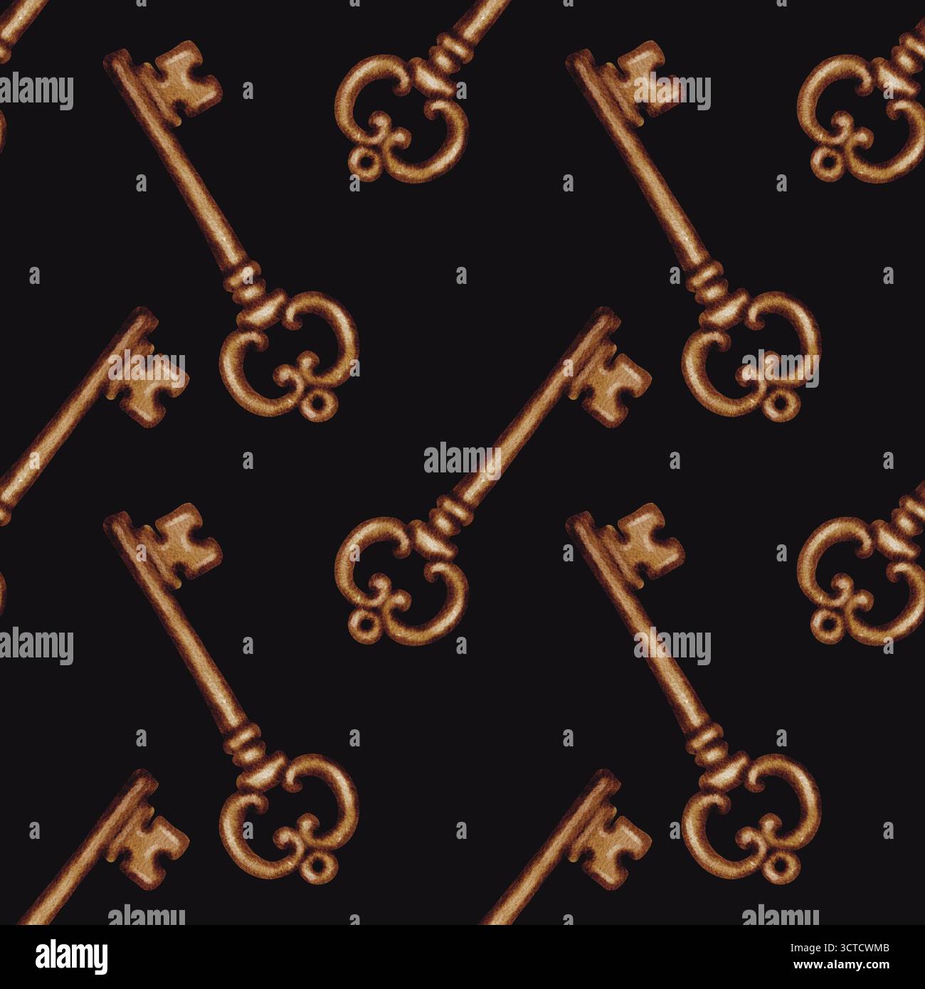 Seamless pattern with antique decorative keys. Hand-drawn vintage key ...