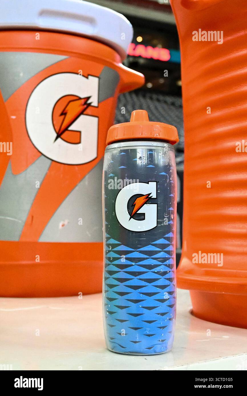 A detailed view of a Gatorade station on the sideline prior to an NFL ...