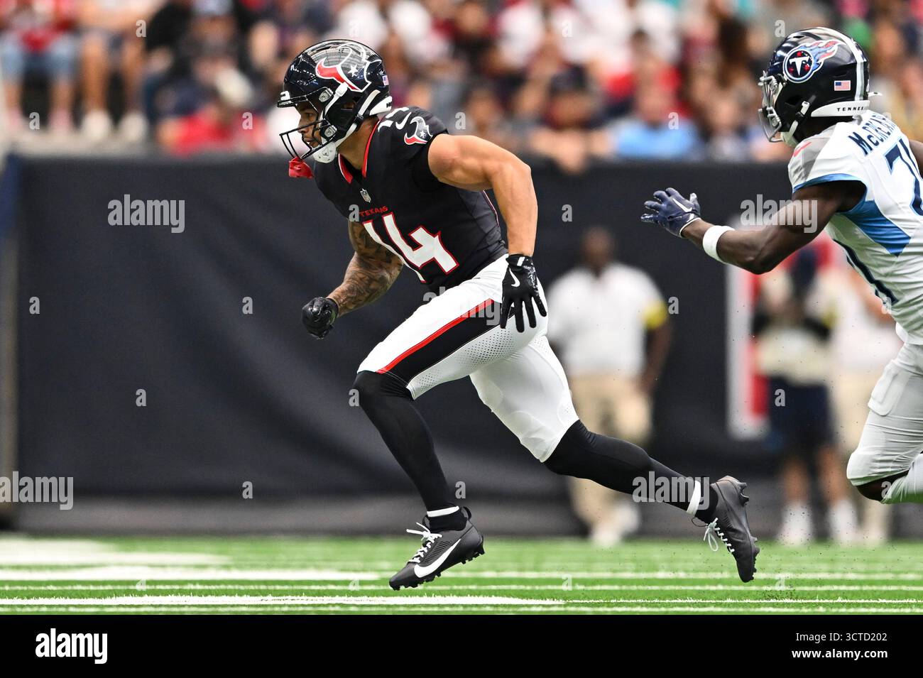 Houston Texans wide receiver Jaylin Noel (14) runs a route during the ...
