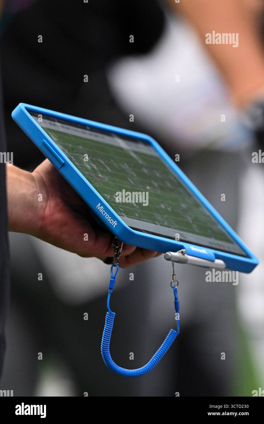 A detail view of an NFL Copilot by Microsoft seen on the Houston Texans ...