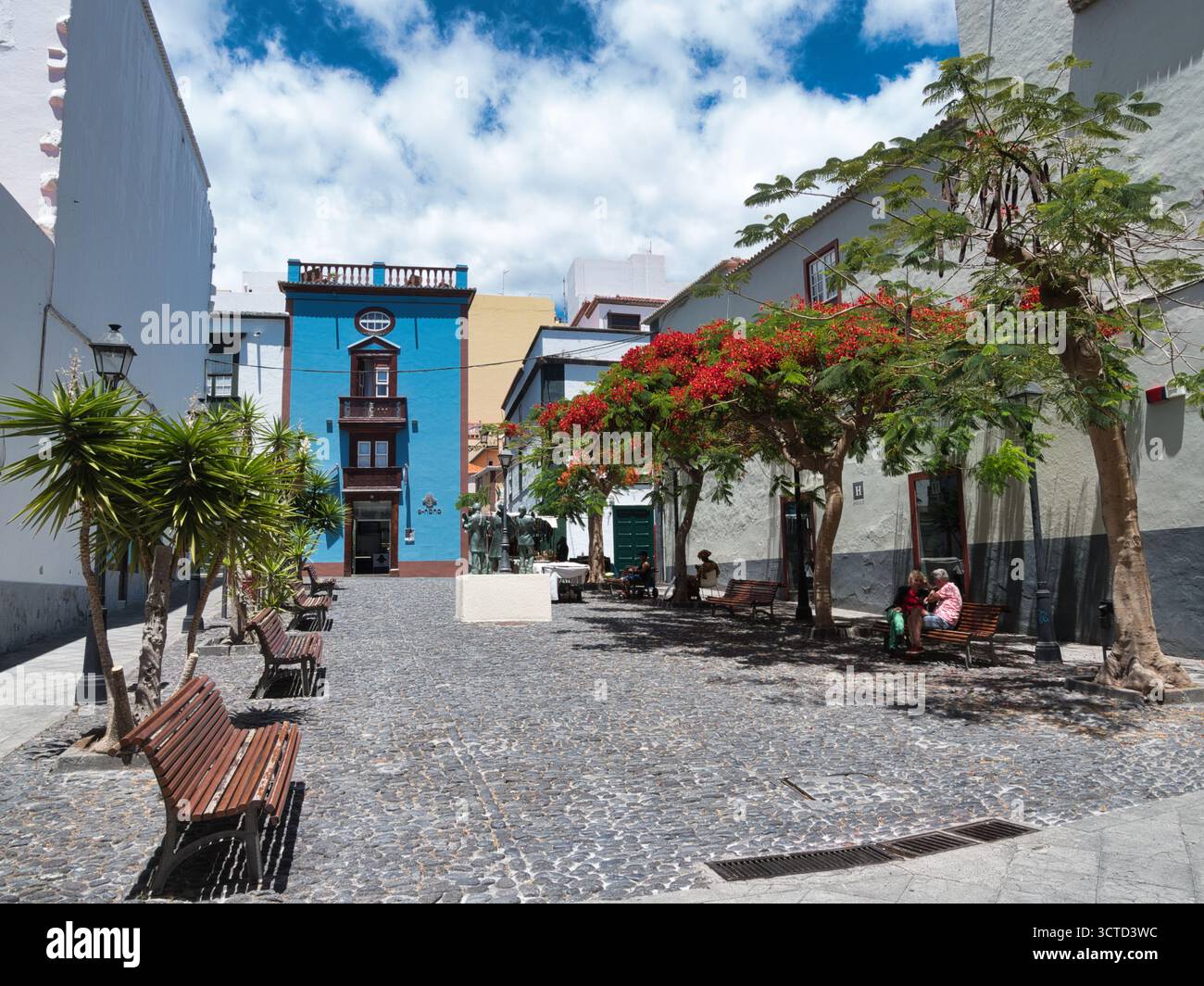 Brightly Colored Plaza in Old Town - Quiet cobblestone square with a ...