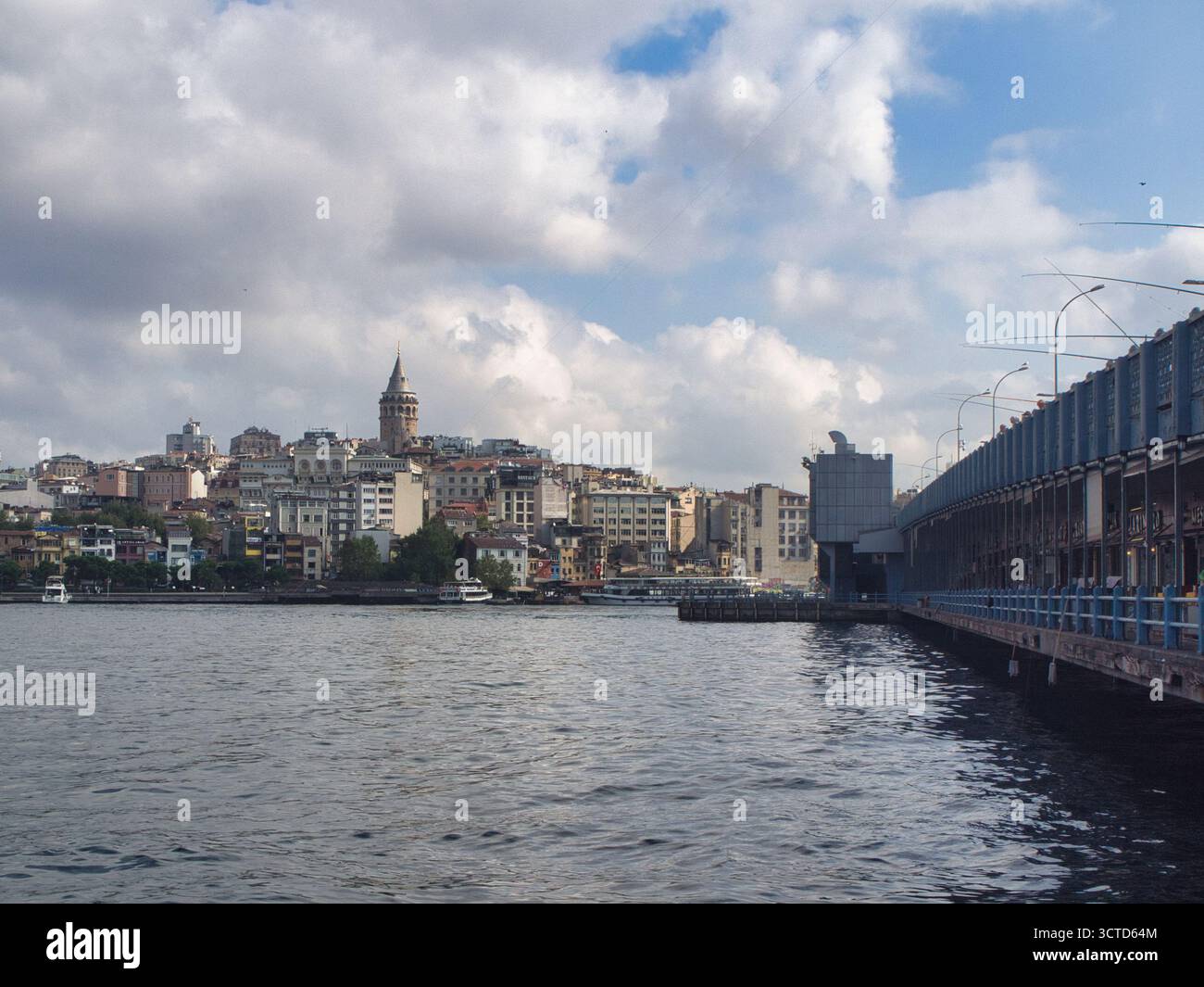 Galata Tower and Bridge over the Water - Panoramic daytime view of the ...