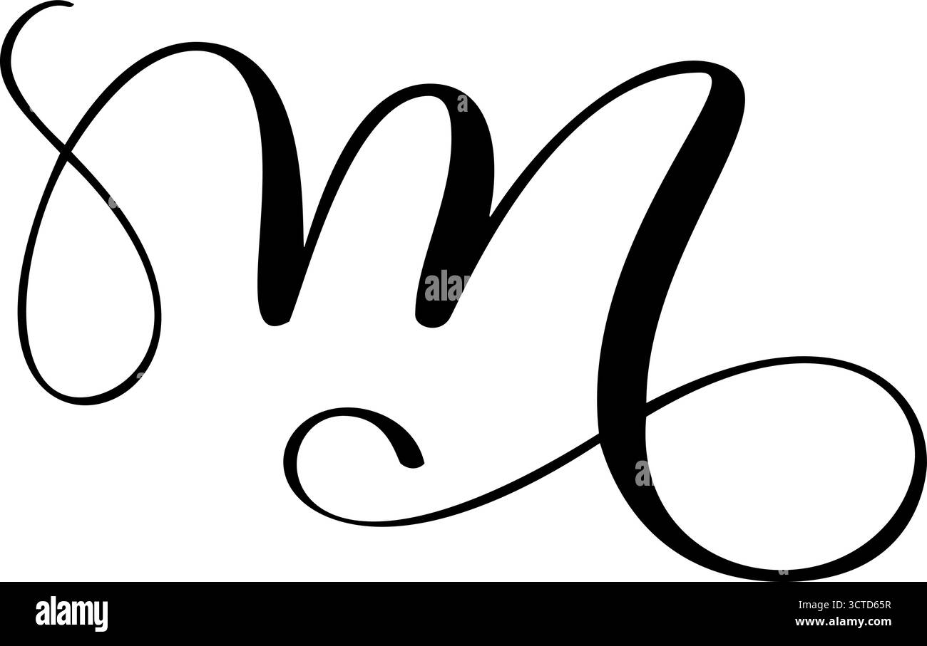 Calligraphic vector hand drawn uppercase letter m forming ornate ...