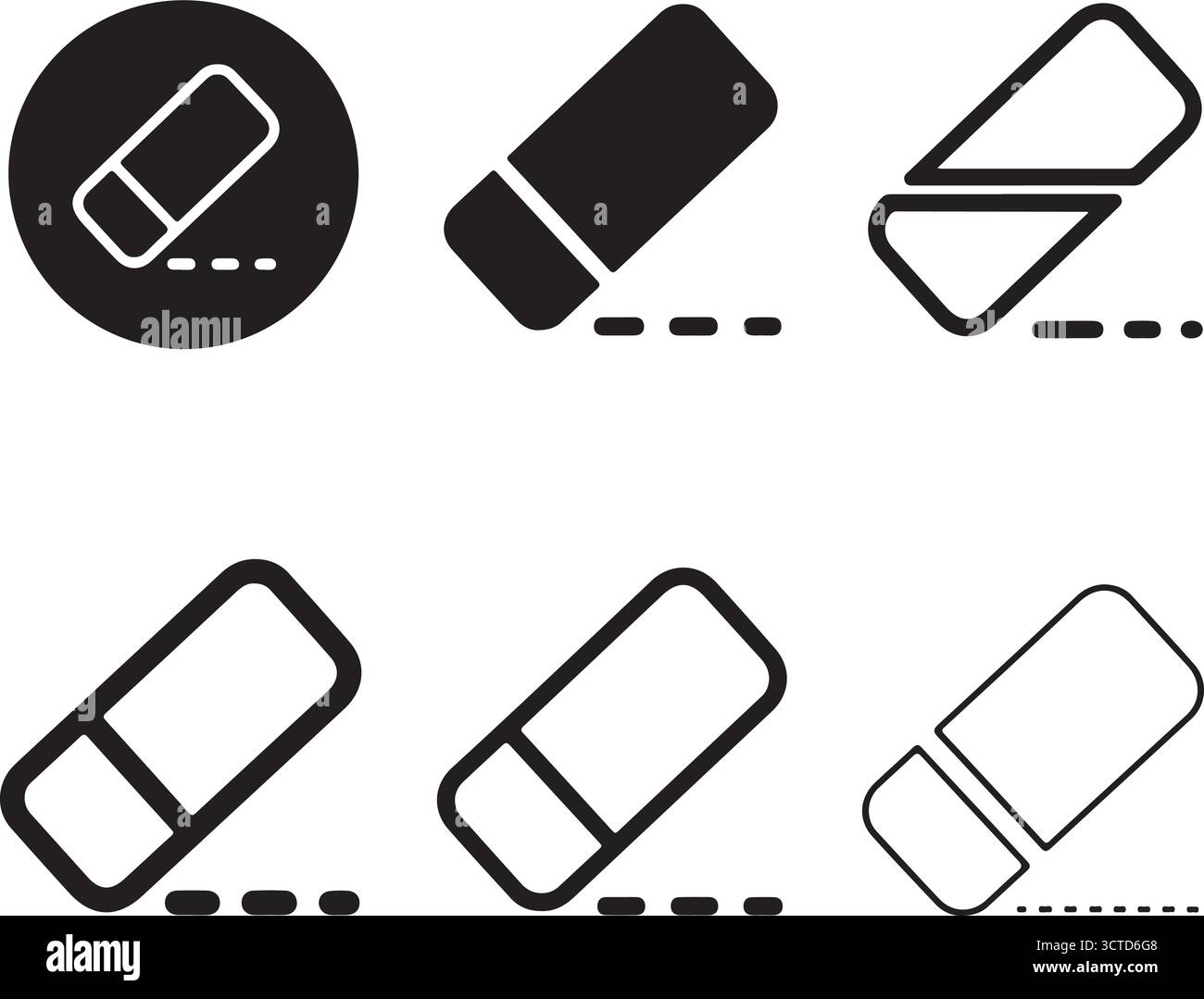 Black eraser icons in various styles on transparent background ...