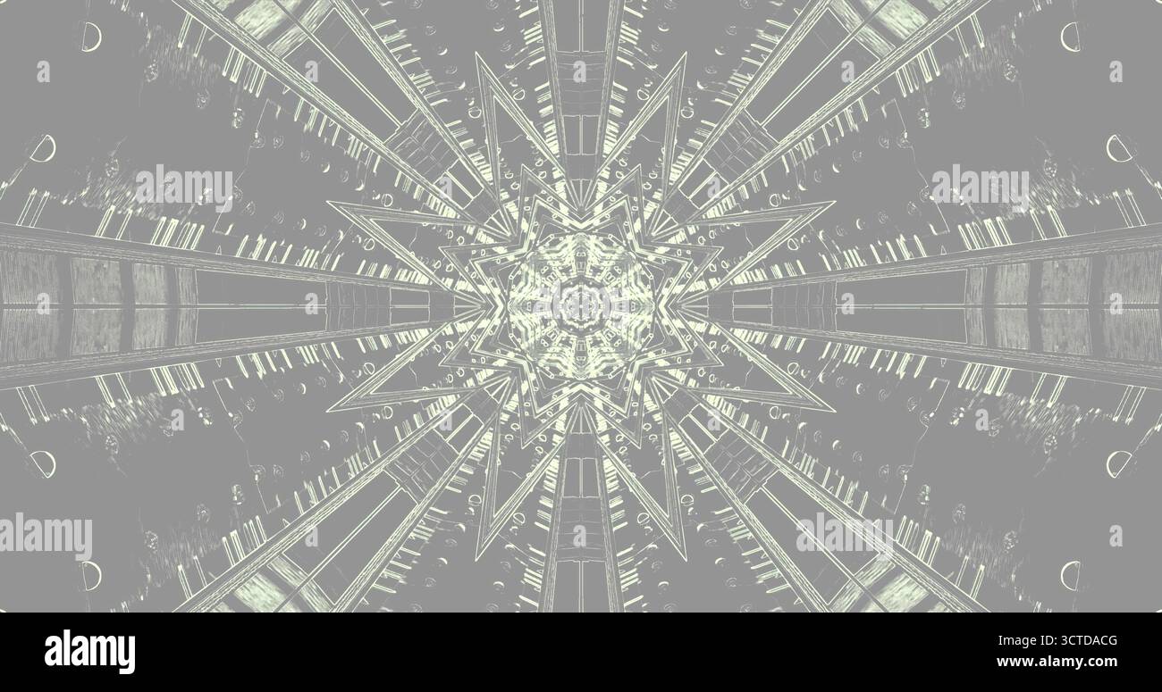 This artwork features a complex geometric design with sharp angles and ...