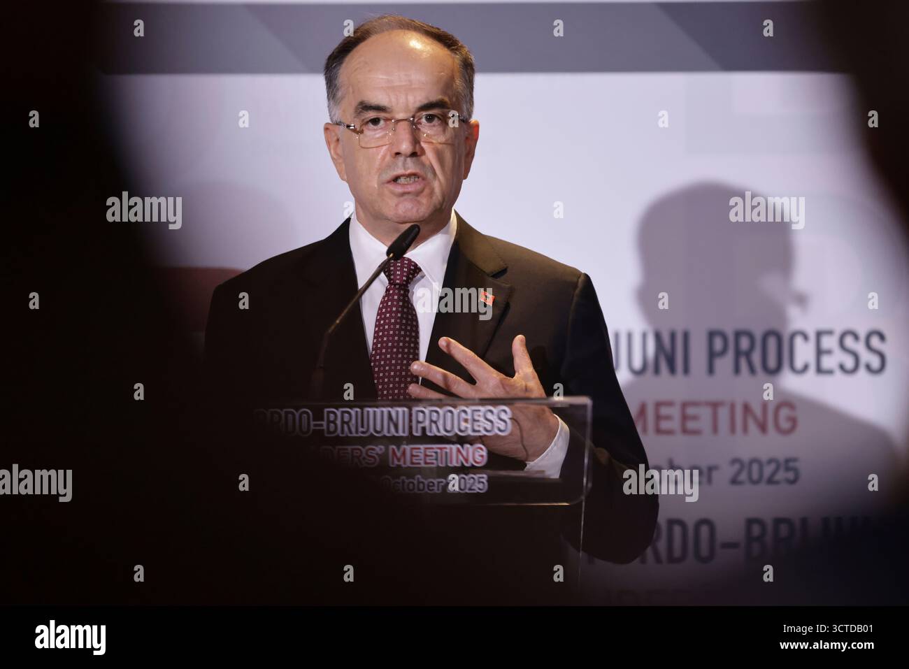President of Albania Bajram Begaj speaks during a news conference at ...