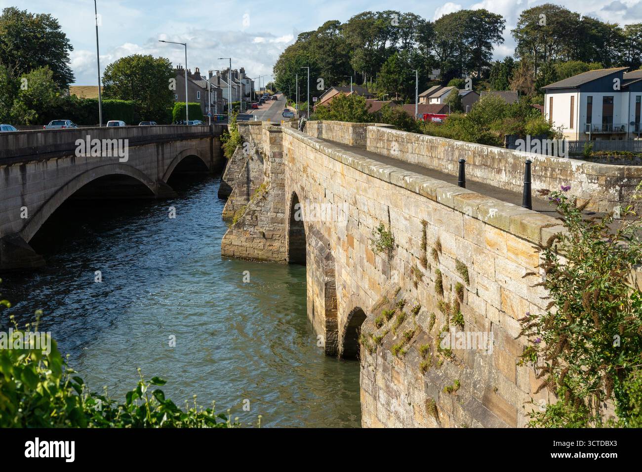 The 15th-century six-arched bridge over the River Eden at Guardbridge ...