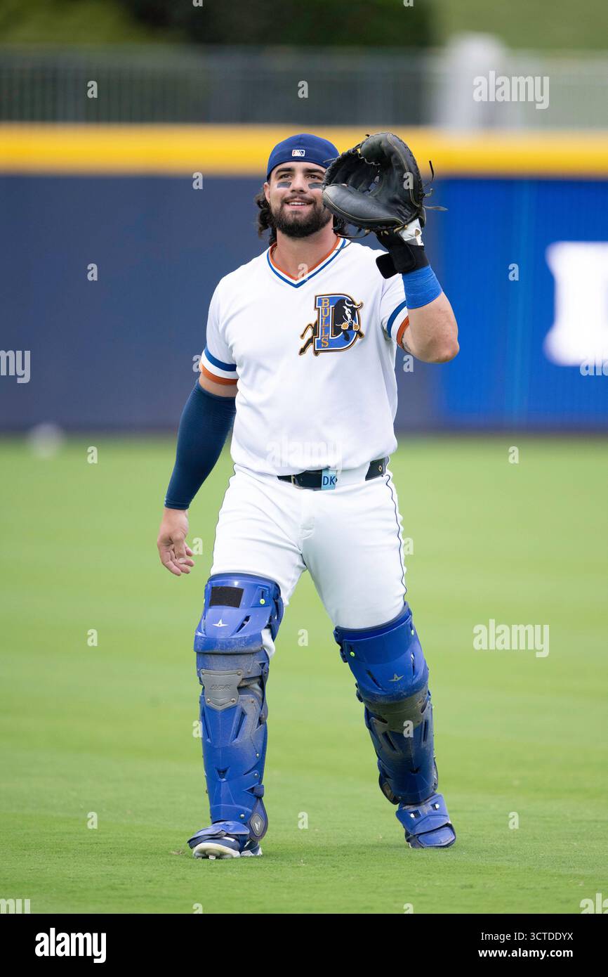 Dominic Keegan (16) of the Durham Bulls prior to an International League baseball game against ...