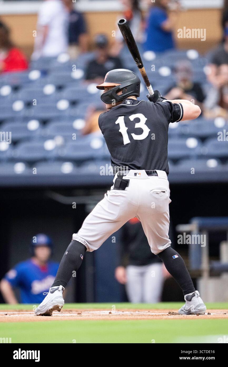 Tyler O'Neill (13) of the Norfolk Tides at bat during an International League baseball game ...