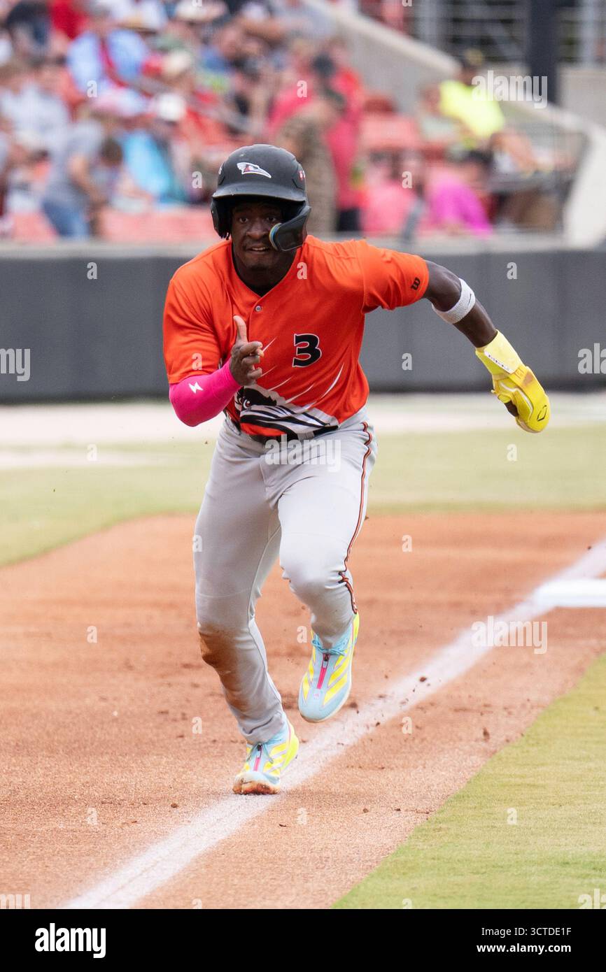 RJ Austin (3) of the Delmarva Shorebirds runs towards home plate during ...