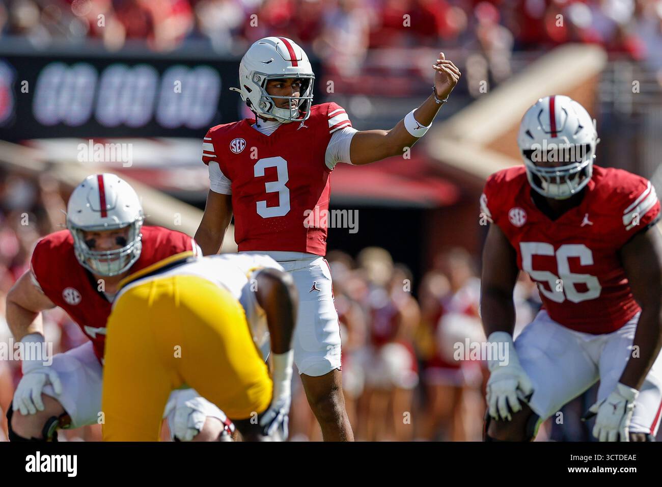 Oklahoma quarterback Michael Hawkins Jr. (3) gestures before a play ...