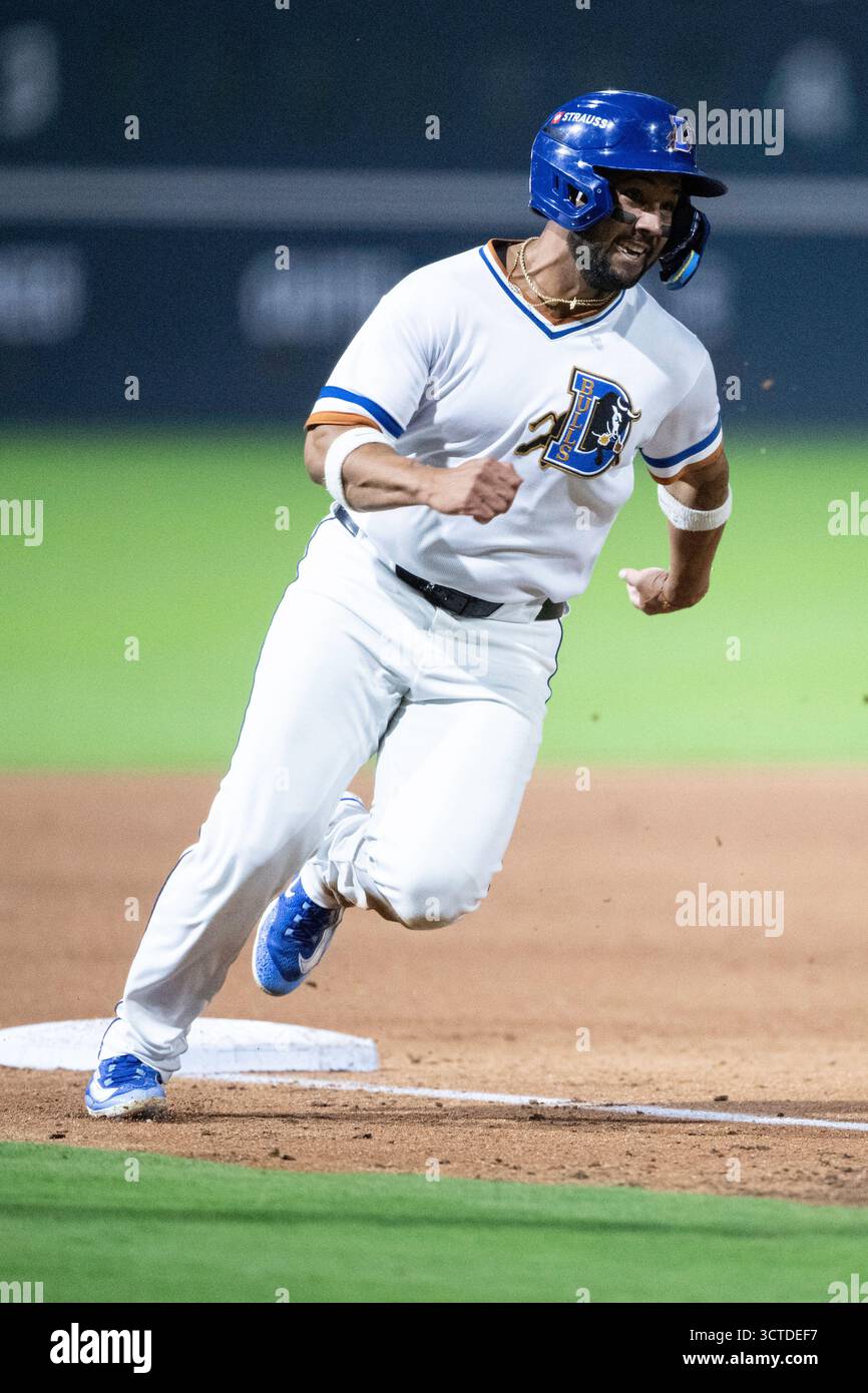 Jamie Westbrook (2) of the Durham Bulls rounds third base during an ...