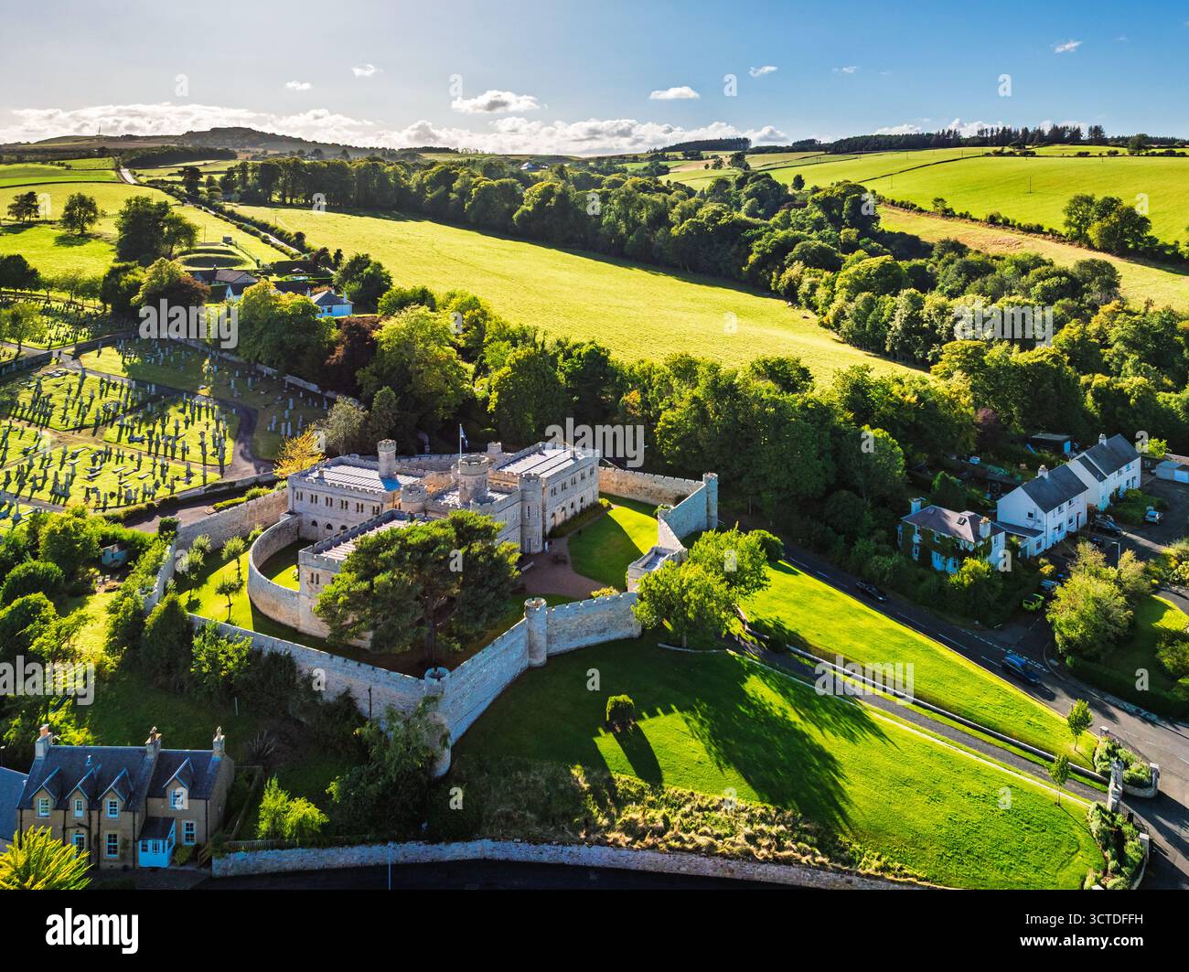 Jedburgh Castle from a drone, Jedburgh, Scottish Borders , Scotland, UK ...